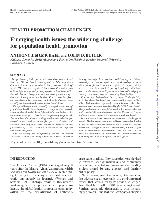 (PDF) Emerging health issues: the widening challenge for population ...