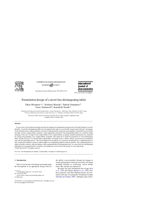 Pdf Formulation Design Of A Novel Fast Disintegrating Tablet