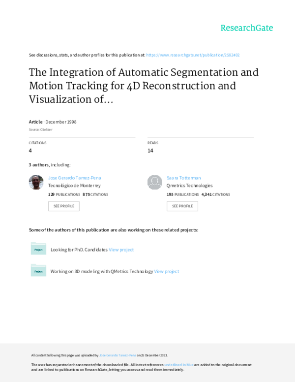 (PDF) The integration of automatic segmentation and motion tracking for 4D reconstruction and ...