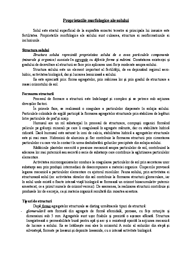 (DOC) Proprietatile morfologice ale solului