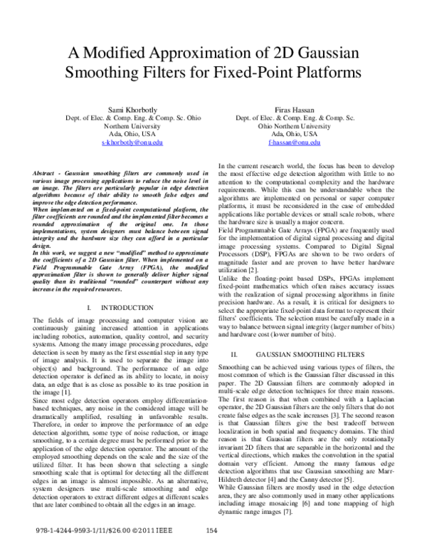 Pdf A Modified Approximation Of 2d Gaussian Smoothing Filters For Fixed Point Platforms