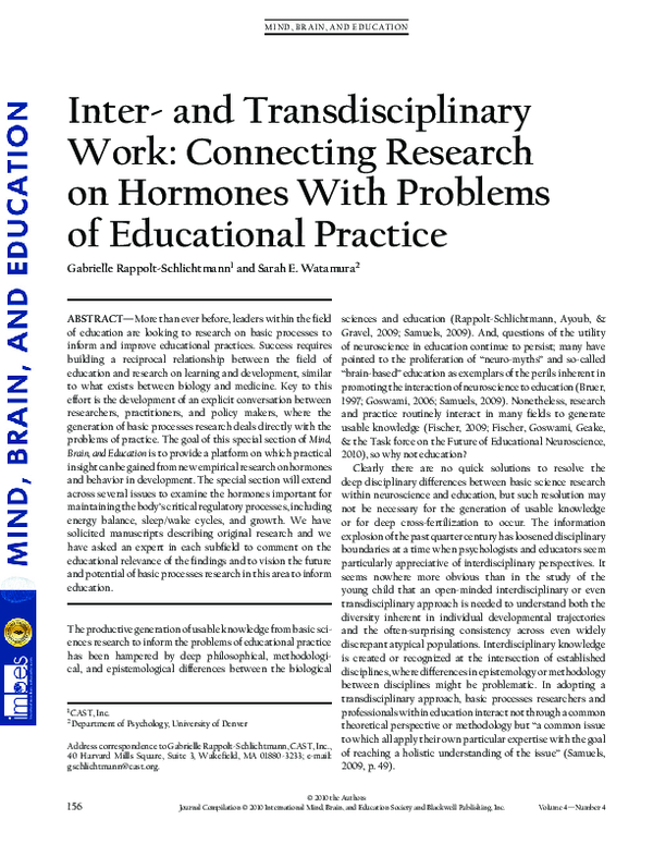 (PDF) Inter- and Transdisciplinary Work: Connecting Research on Hormones With Problems of ...