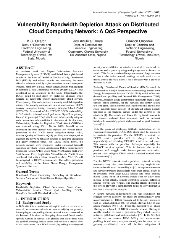 (PDF) Vulnerability Bandwidth Depletion Attack on Distributed Cloud Computing Network: A QoS ...