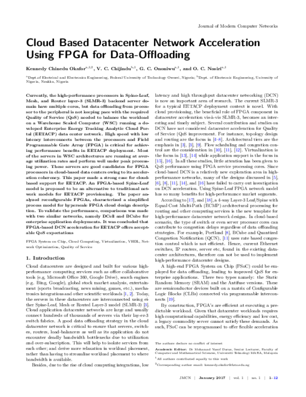 (PDF) Cloud Based Datacenter Network Acceleration Using FPGA for Data-Offloading