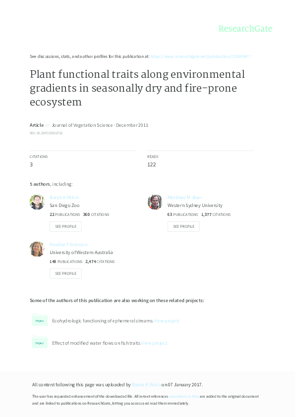 (PDF) Plant functional traits along environmental gradients in ...