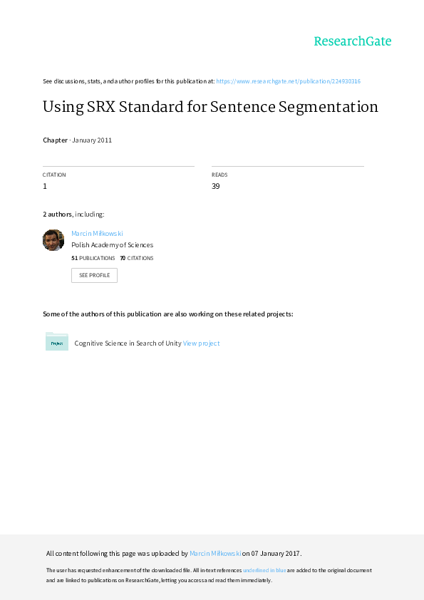 (PDF) Using SRX standard for sentence segmentation