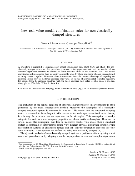 (PDF) New real‐value modal combination rules for non‐classically damped structures