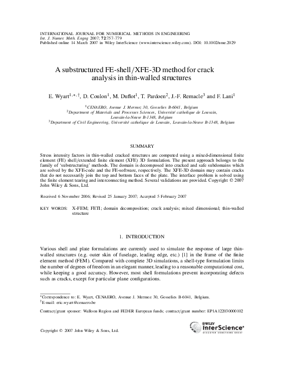 (PDF) A Substructured FE-Shell/XFE-3D Method for Crack Analysis In Thin-Walled Structures