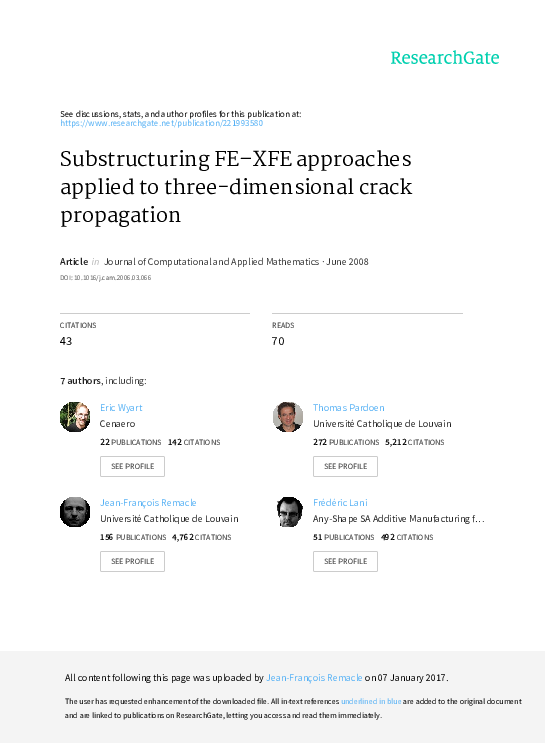 (PDF) Substructuring FE-XFE approaches applied to three-dimensional crack propagation