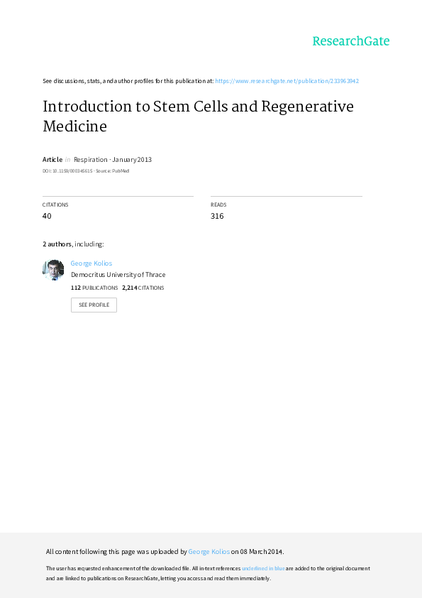 (PDF) Introduction to Stem Cells and Regenerative Medicine