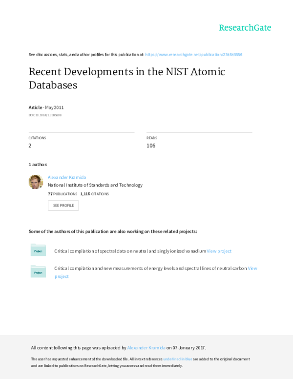 (PDF) Recent Developments in the NIST Atomic Databases
