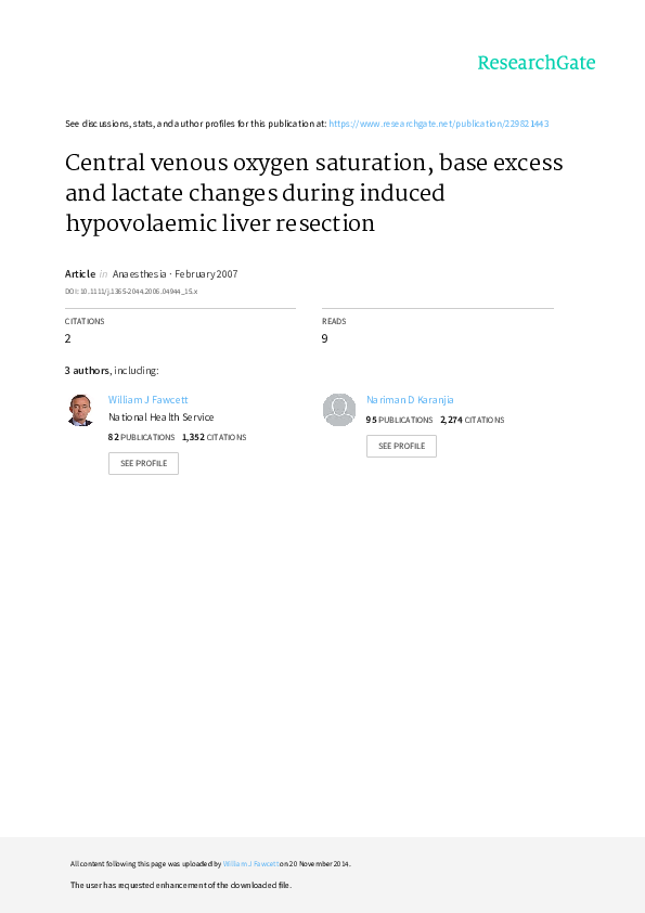 (PDF) Central venous oxygen saturation, base excess and lactate changes ...
