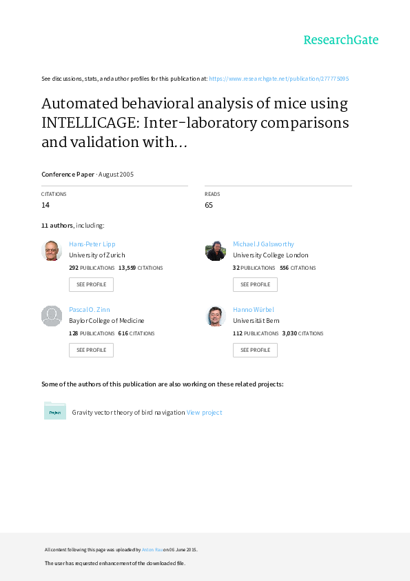(PDF) Automated behavioral analysis of mice using INTELLICAGE: inter-laboratory comparisons and ...