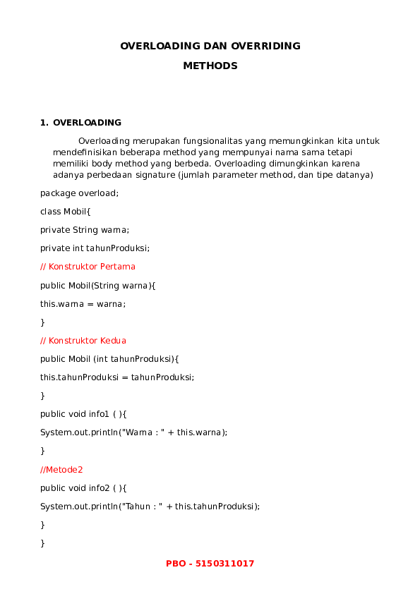 (DOC) OVERLOADING DAN OVERRIDING METHODS