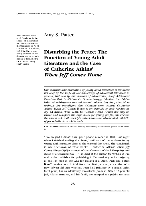 (PDF) Disturbing the Peace: The Function of Young Adult Literature and ...