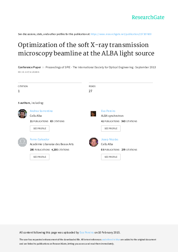 (PDF) Optimization of the soft x-ray transmission microscopy beamline at the ALBA light source
