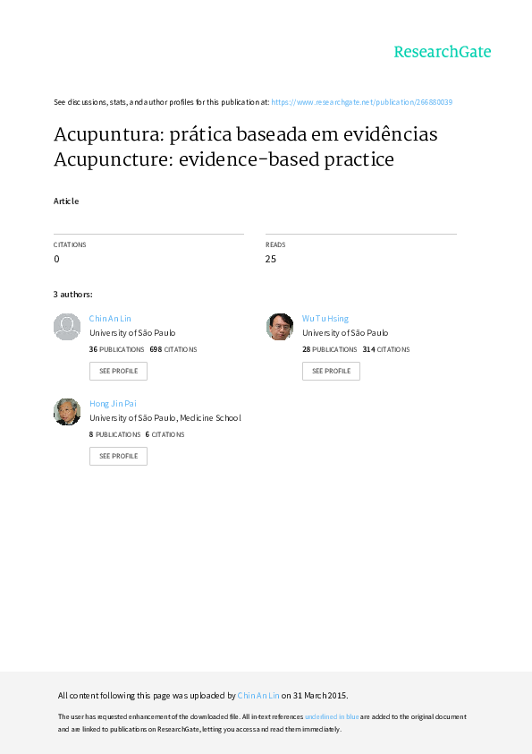 (PDF) Acupuntura: prática baseada em evidências Acupuncture: evidence ...