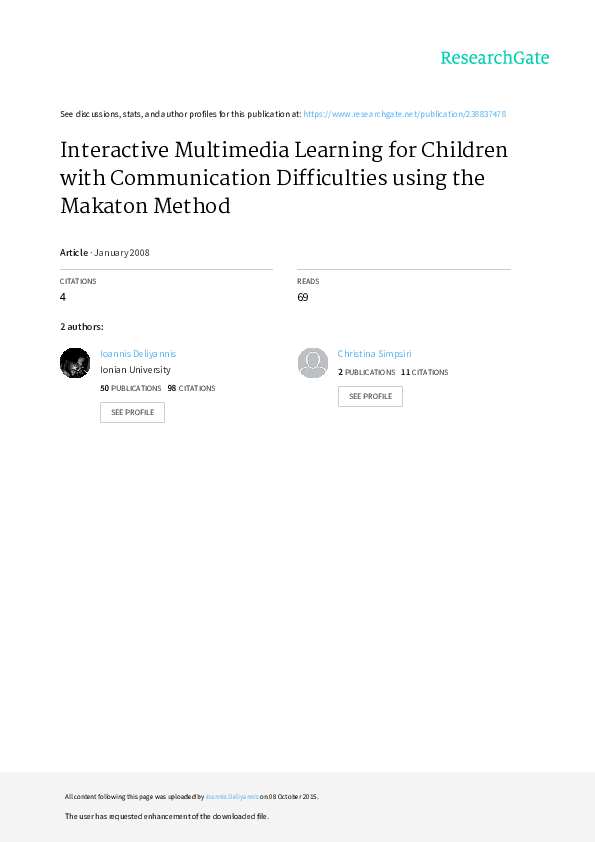 (PDF) Interactive Multimedia Learning for Children with Communication Difficulties using the ...