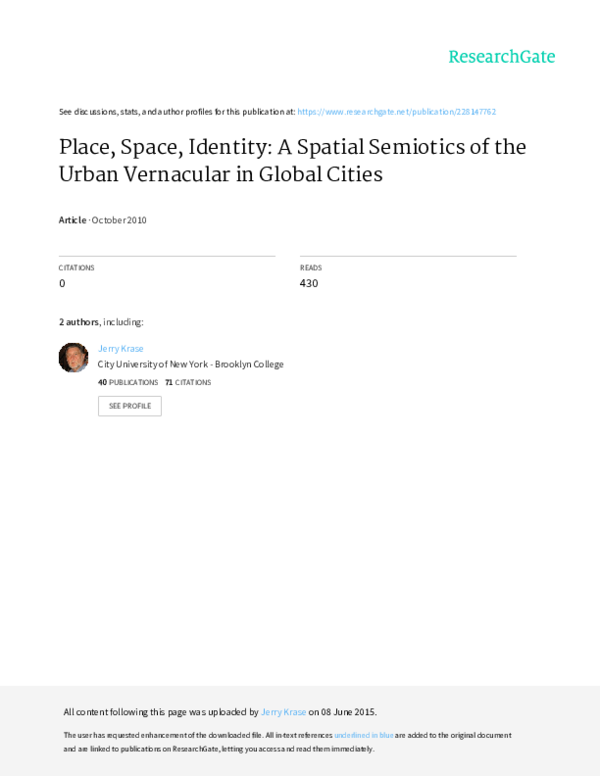 (PDF) Place, Space, Identity: A Spatial Semiotics of the Urban ...