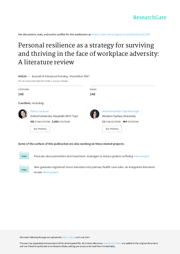 (PDF) Personal Resilience As a Strategy for Surviving and Thriving In ...