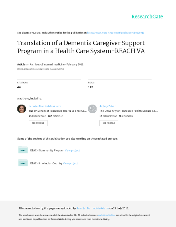 (PDF) Translation of a Dementia Caregiver Support Program in a Health ...