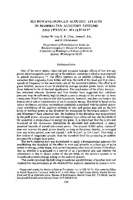 (PDF) MICROWAVE‐INDUCED ACOUSTIC EFFECTS IN MAMMALIAN AUDITORY SYSTEMS ...