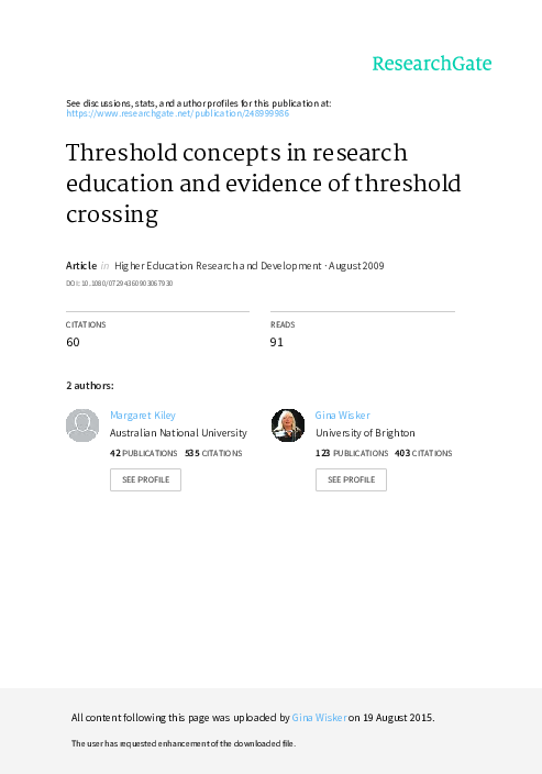 (PDF) Threshold concepts in research education and evidence of ...