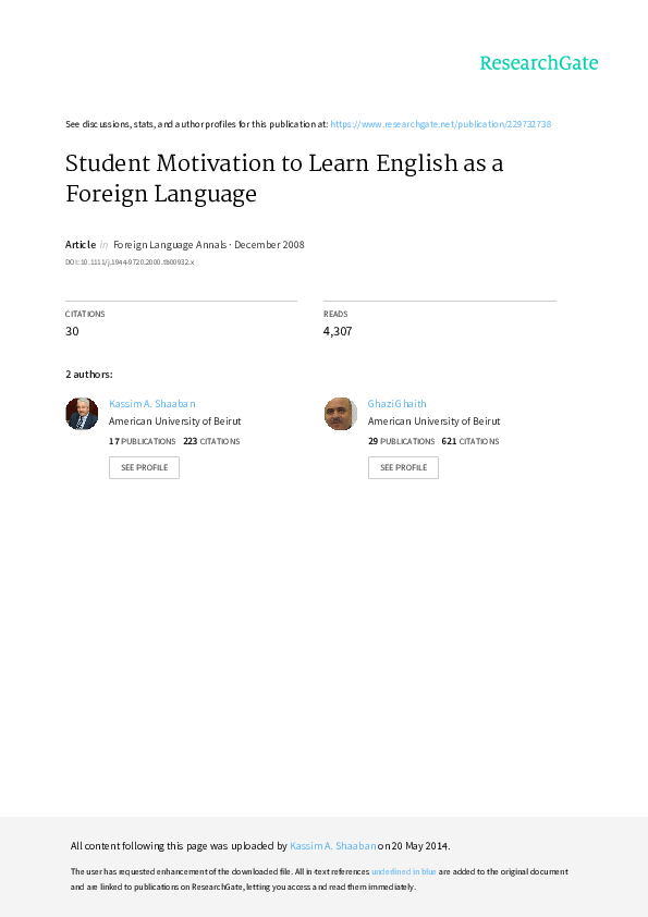 (PDF) Student motivation to learn English as a foreign language