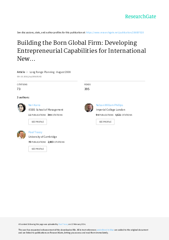 (PDF) Building the Born Global Firm:: Developing Entrepreneurial Capabilities for International ...