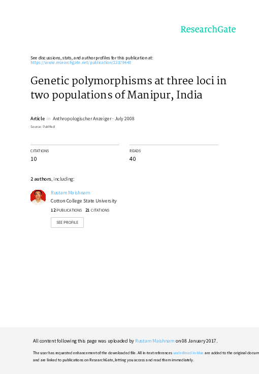 (PDF) Genetic polymorphisms at three loci in two populations of Manipur ...