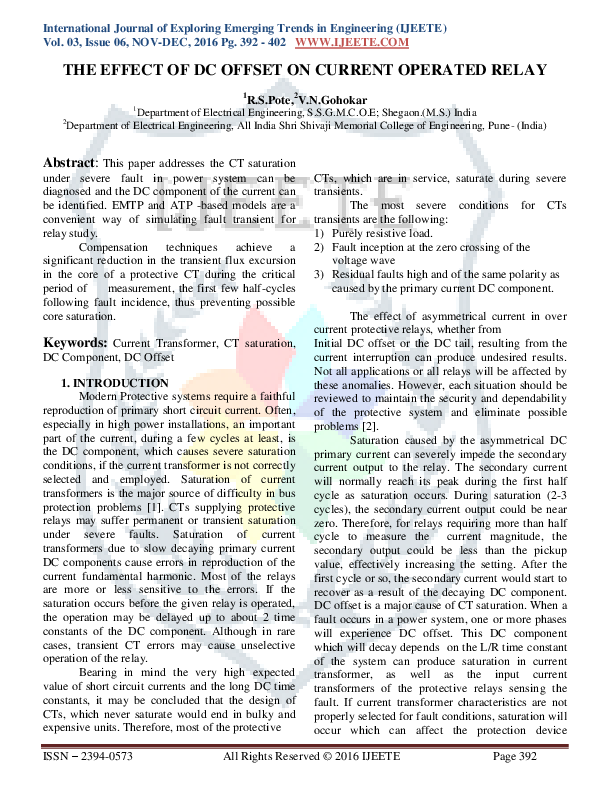 (PDF) THE EFFECT OF DC OFFSET ON CURRENT OPERATED RELAY