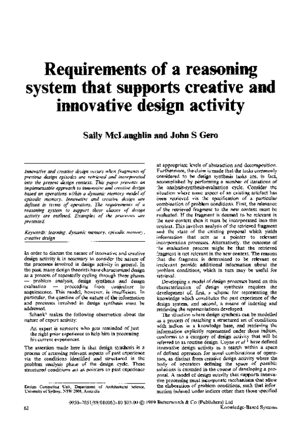 (PDF) Requirements of a reasoning system that supports creative and ...