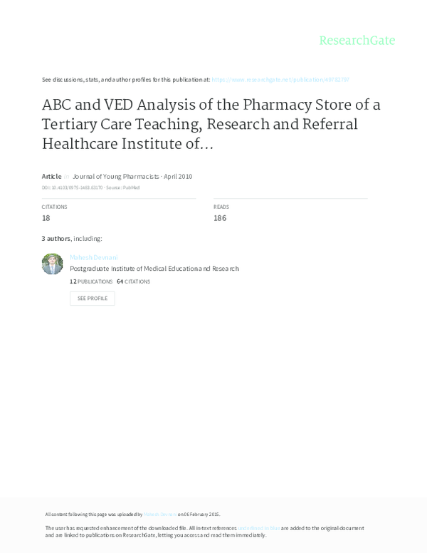 (PDF) ABC and VED analysis of the pharmacy store of a tertiary care ...