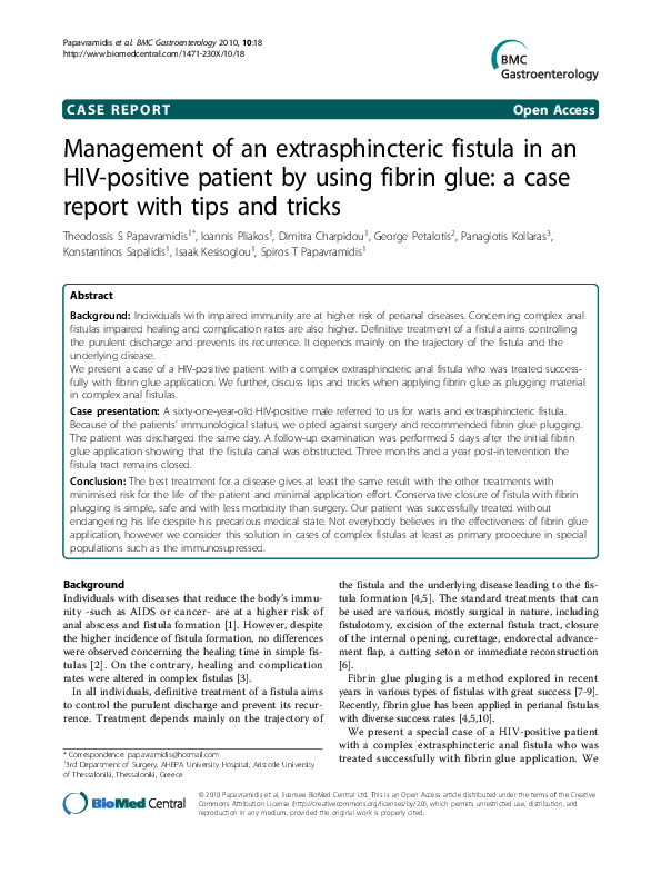 (PDF) Management of an extrasphincteric fistula in an HIV-positive ...