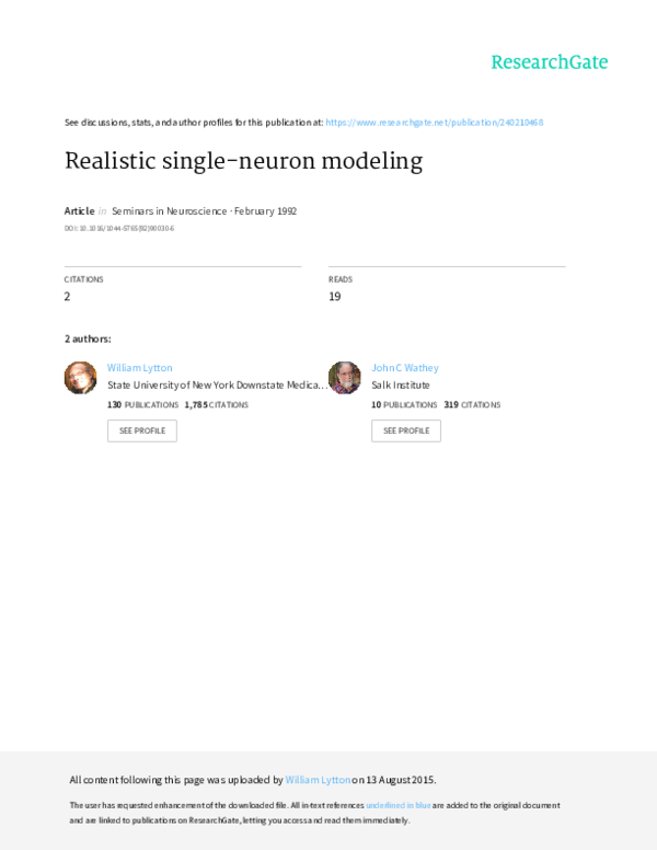 (PDF) Realistic single-neuron modeling