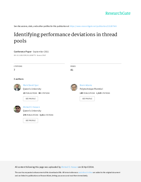 Pdf Identifying Performance Deviations In Thread Pools Ahmed Hassan