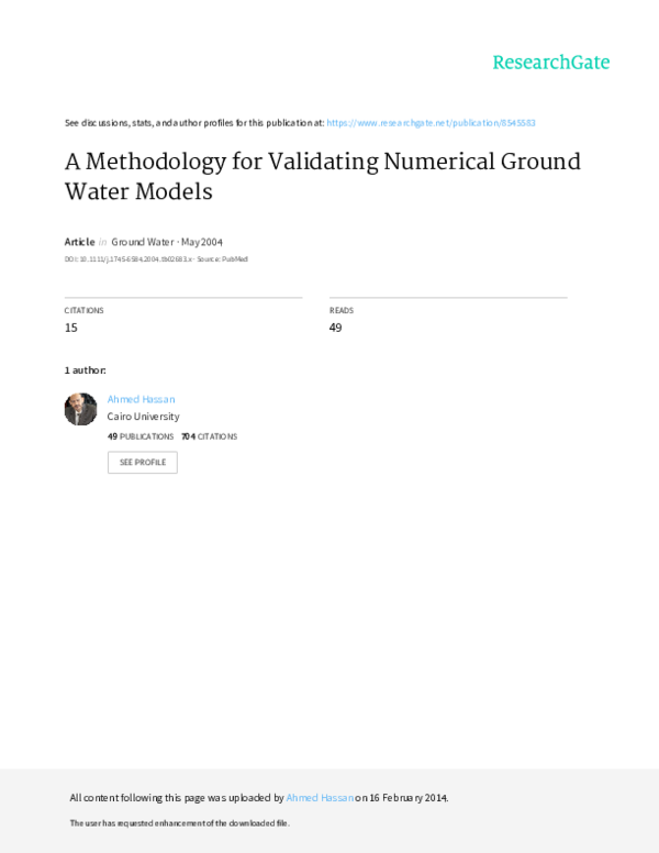 (PDF) A Methodology for Validating Numerical Groundwater Models