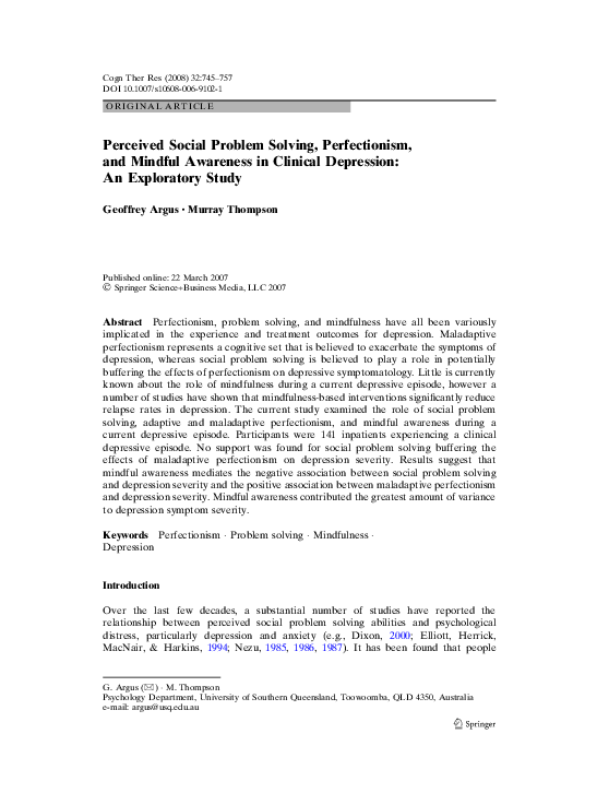 (PDF) Perceived Social Problem Solving, Perfectionism, and Mindful ...