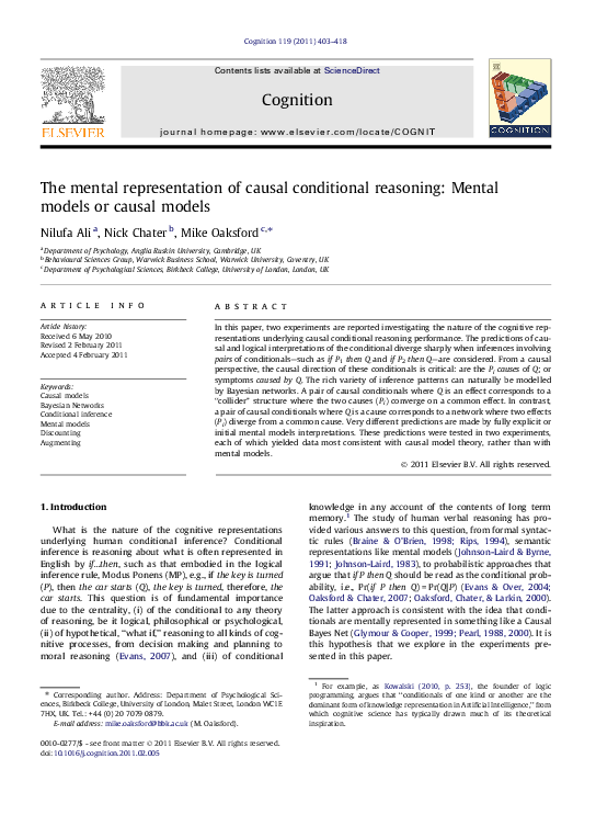 (PDF) The mental representation of causal conditional reasoning: Mental models or causal models