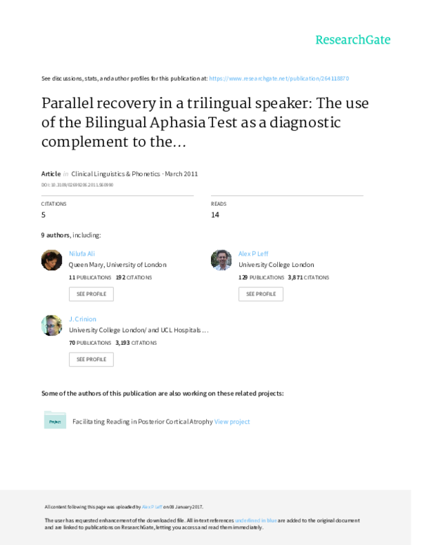 (PDF) Parallel recovery in a trilingual speaker: the use of the ...