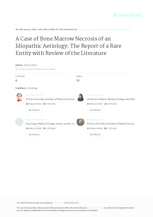 (PDF) A case of bone marrow necrosis of an idiopathic aetiology: the ...