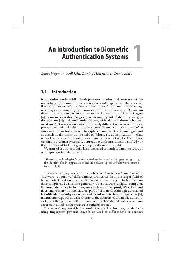 (PDF) An Introduction to Biometric Authentication Systems