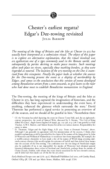 (PDF) Chester's Earliest Regatta? Edgar's Dee‐rowing Revisited