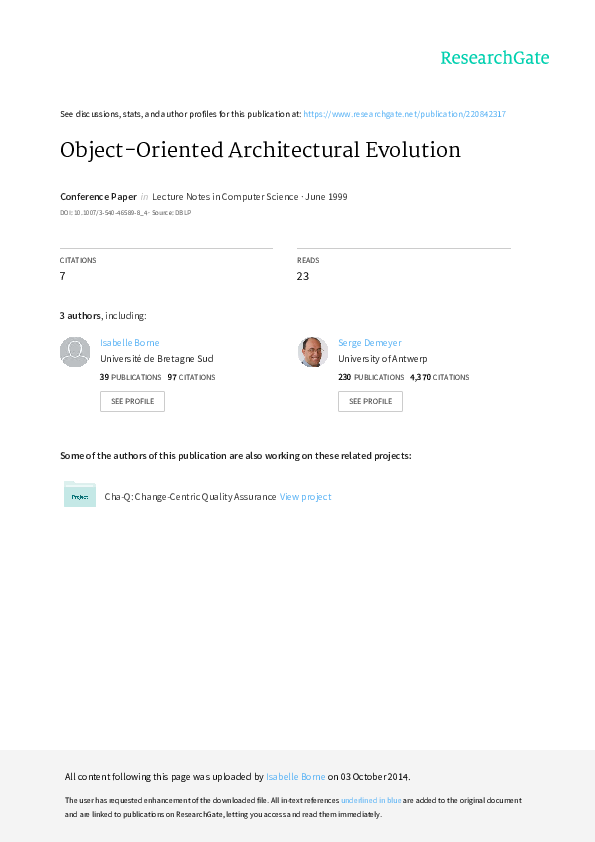 Pdf Object Oriented Architectural Evolution