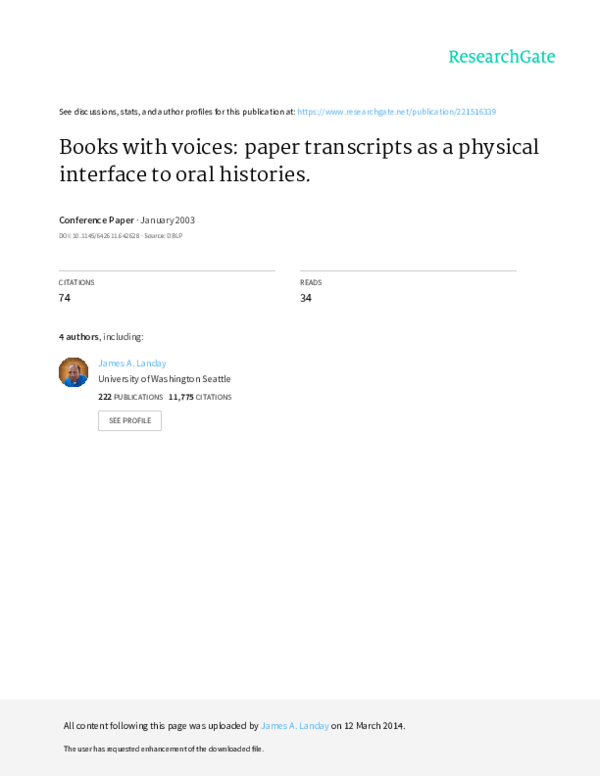 (PDF) Books with voices: paper transcripts as a physical interface to ...