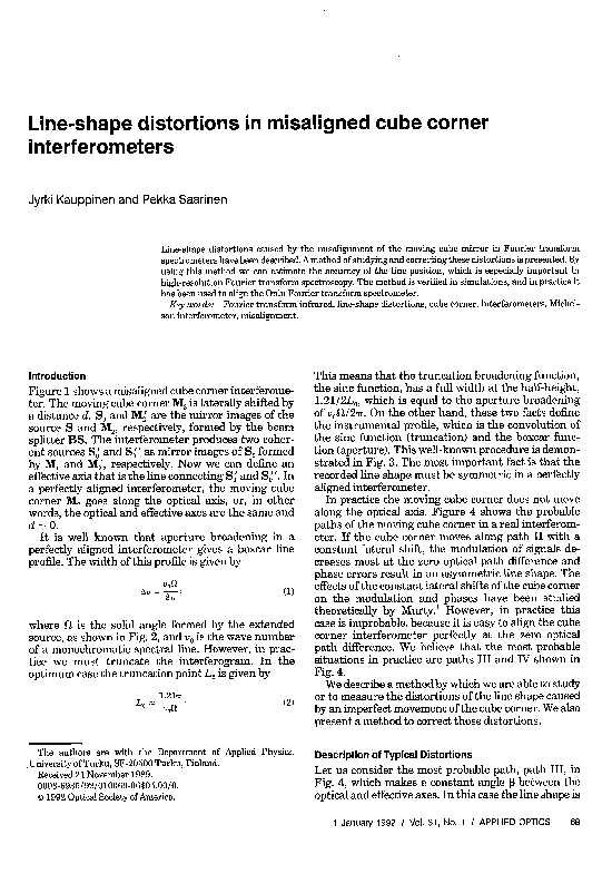 (PDF) Line-shape distortions in misaligned cube corner interferometers