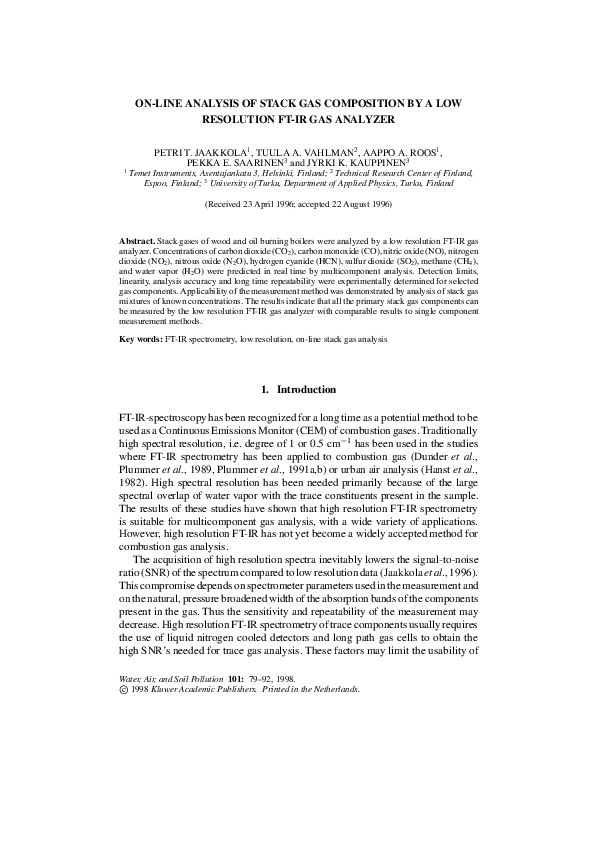 (PDF) On-line Analysis of Stack Gas Composition by a Low Resolution FT ...