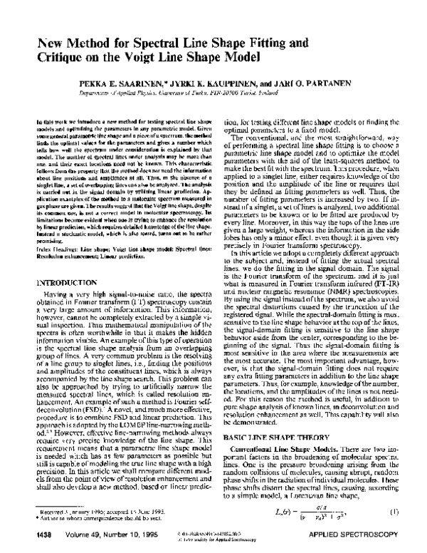 (PDF) New Method for Spectral Line Shape Fitting and Critique on the ...
