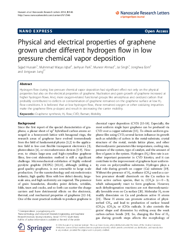 (PDF) Physical and electrical properties of graphene grown under different hydrogen flow in low ...