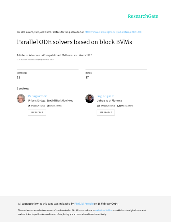 (PDF) Parallel ODE solvers based on block BVMs